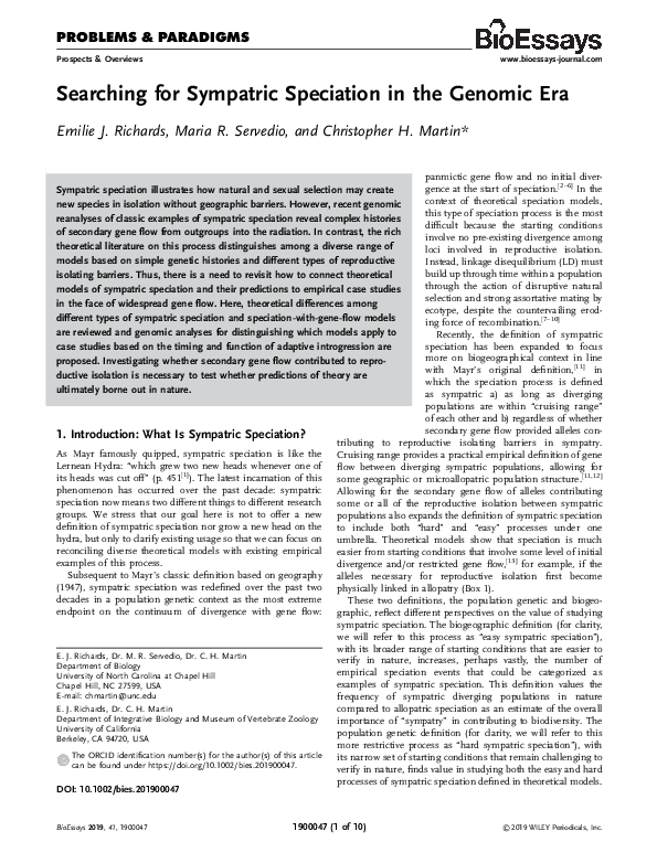 (PDF) Searching for Sympatric Speciation in the Genomic Era