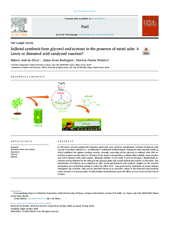 (PDF) Solketal synthesis from glycerol and acetone in the presence of ...