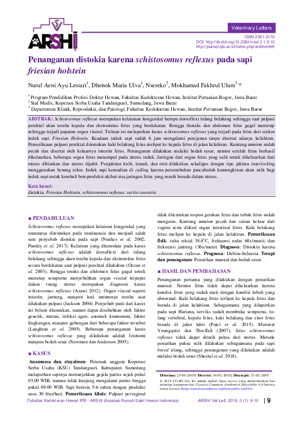 (PDF) Penanganan distokia karena schistosomus reflexus pada sapi ...