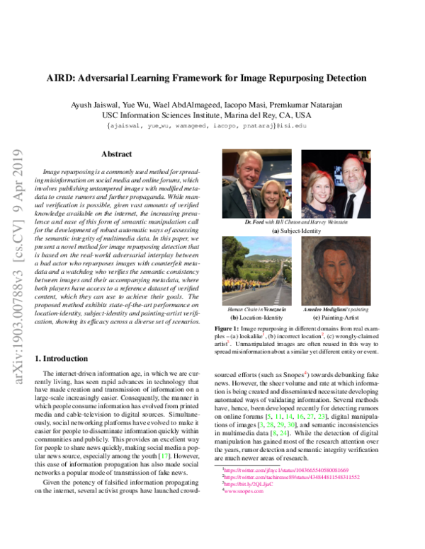 (PDF) AIRD: Adversarial Learning Framework for Image Repurposing Detection