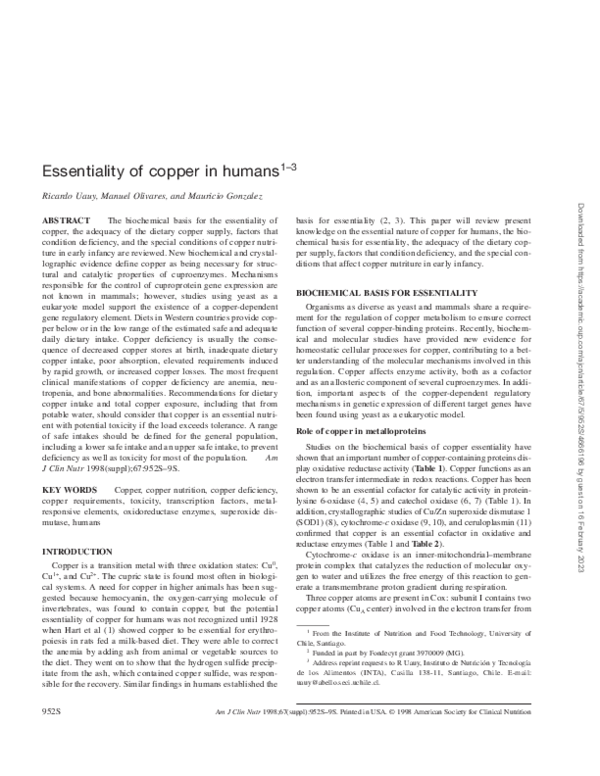 (PDF) Essentiality of copper in humans