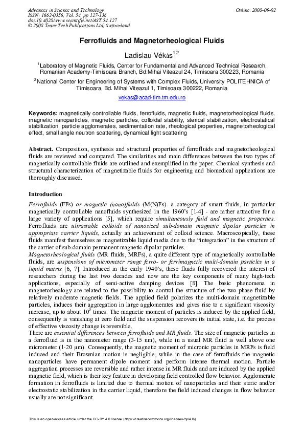 (PDF) Ferrofluids and Magnetorheological Fluids
