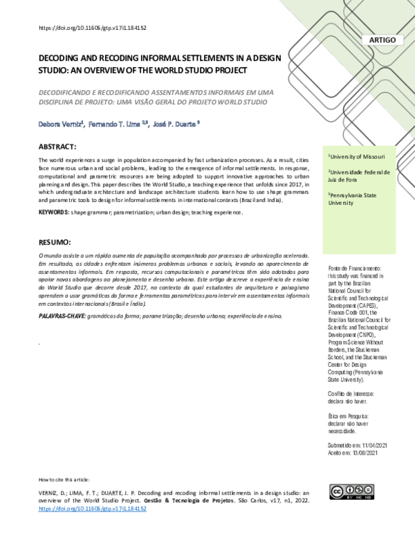 (PDF) Decoding and recoding informal settlements in a design studio: an overview of the world ...