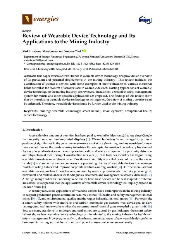 (PDF) Review of Wearable Device Technology and Its Applications to the ...