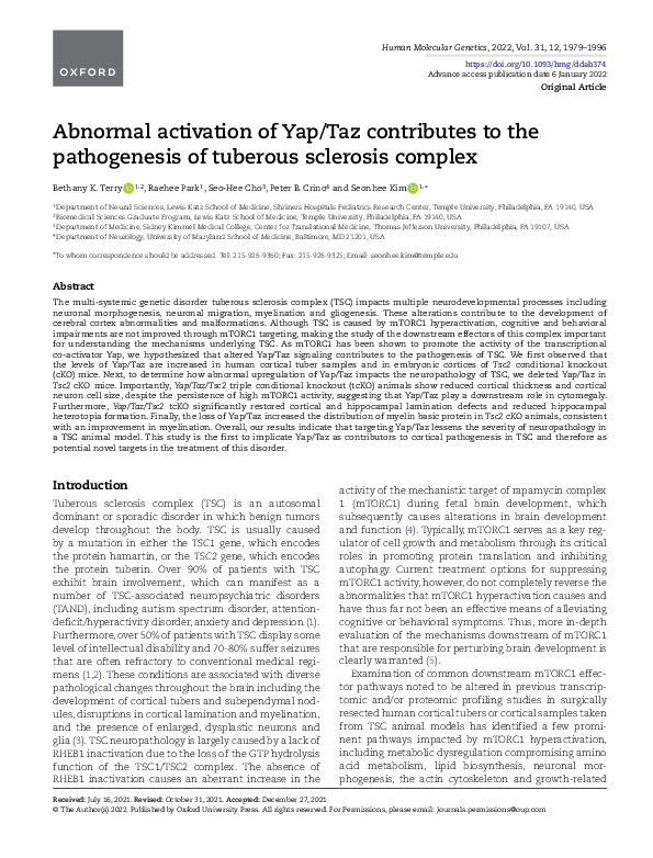 (PDF) Abnormal activation of Yap/Taz contributes to the pathogenesis of ...