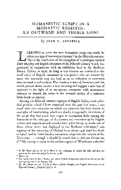 (PDF) Humanistic script in a monastic register: an outward and visible ...