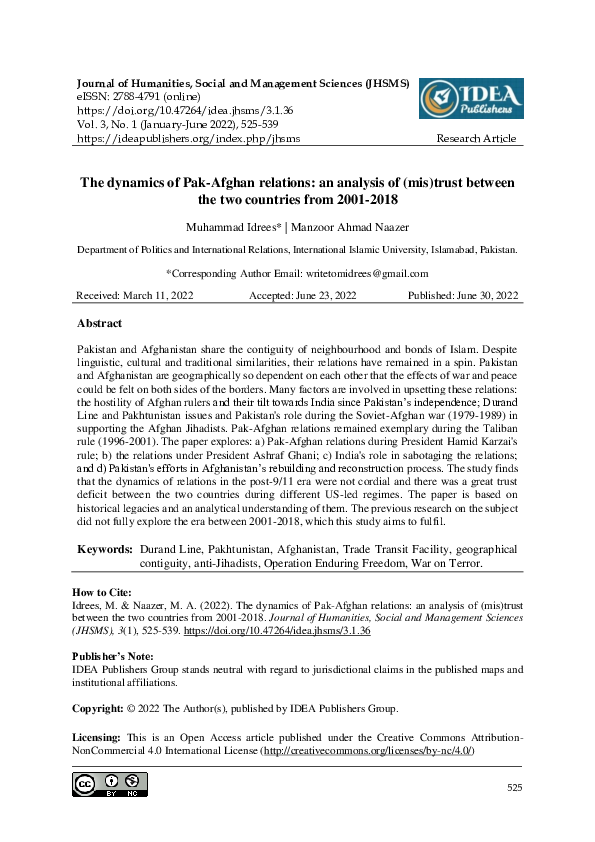 (PDF) The dynamics of Pak-Afghan relations: an analysis of (mis)trust ...