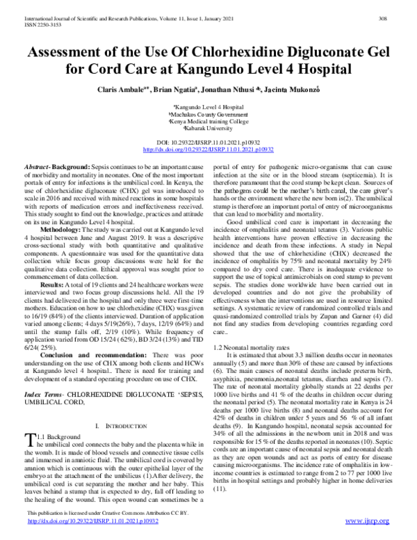 (PDF) Assessment of the Use Of Chlorhexidine Digluconate Gel for Cord ...