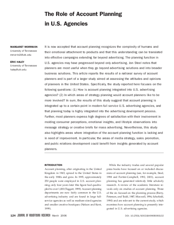 (PDF) The Role of Account Planning in U.S. Agencies