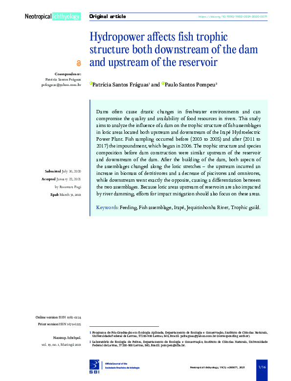 (PDF) Hydropower affects fish trophic structure both downstream of the ...