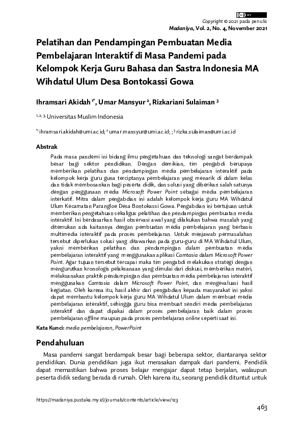 (PDF) Pelatihan dan Pendampingan Pembuatan Media Pembelajaran Interaktif di Masa Pandemi pada ...