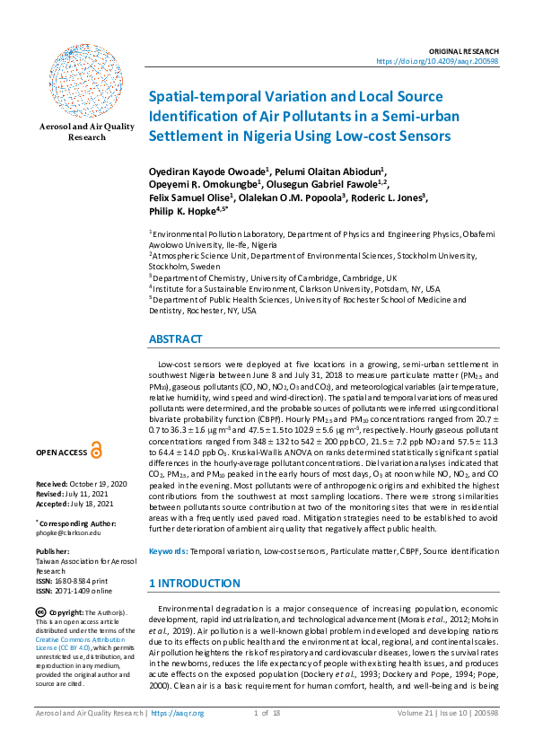 (PDF) Spatial-temporal Variation and Local Source Identification of Air Pollutants in a Semi ...
