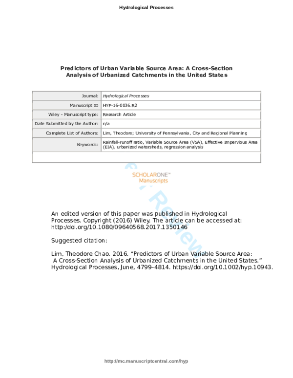 (PDF) Predictors of urban variable source area: a cross‐sectional ...