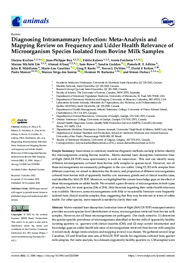(PDF) Diagnosing Intramammary Infection: Meta-Analysis and Mapping Review on Frequency and Udder ...