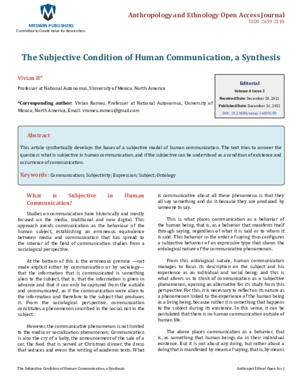 (PDF) The Subjective Condition of Human Communication, a Synthesis