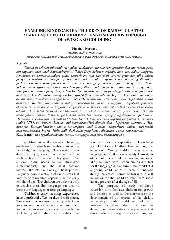 (PDF) Enabling Kindegarten Children of Raudatul Atfal Al-Ikhlas Duyu to ...