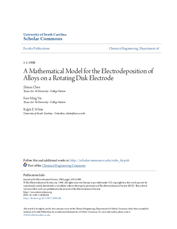 (PDF) A Mathematical Model for the Electrodeposition of Alloys on a ...