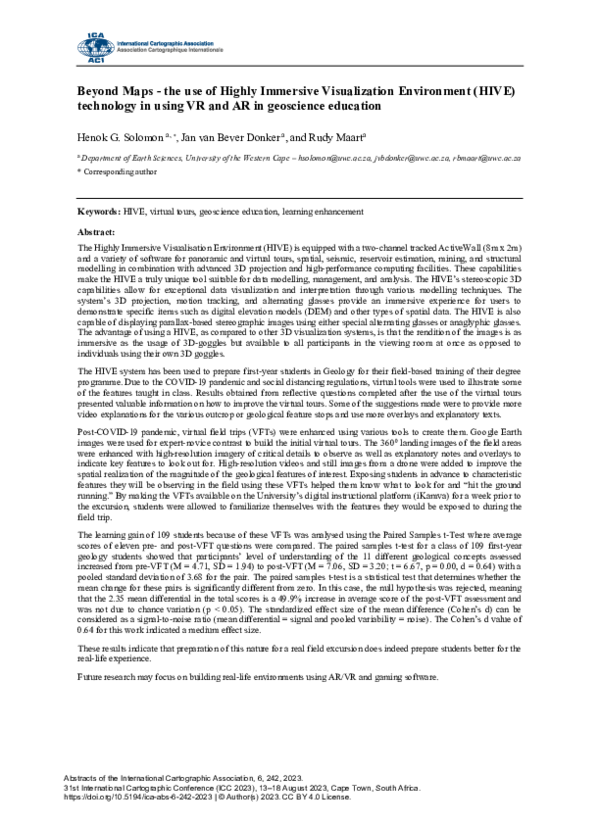 (PDF) Beyond Maps - the use of Highly Immersive Visualization Environment (HIVE) technology in ...