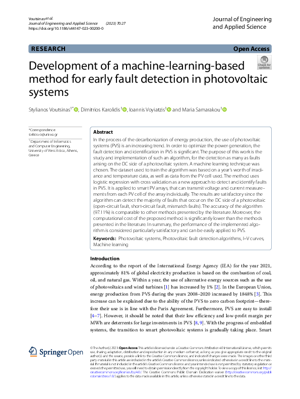 (PDF) Development of a machine-learning-based method for early fault detection in photovoltaic ...