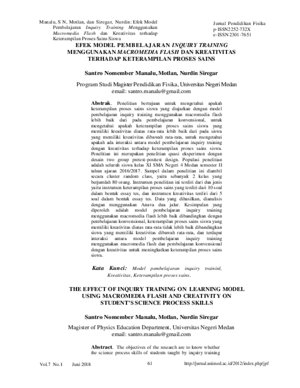 (PDF) The Effect of Inquiry Training on Learning Model Using Macromedia Flash and Creativity on ...