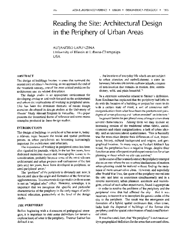 (PDF) Reading the Site: Architectural Design in the Periphery of Urban ...