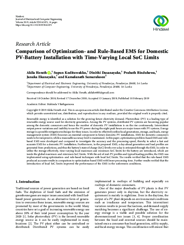 (PDF) Comparison of Optimization- and Rule-Based EMS for Domestic PV-Battery Installation with ...