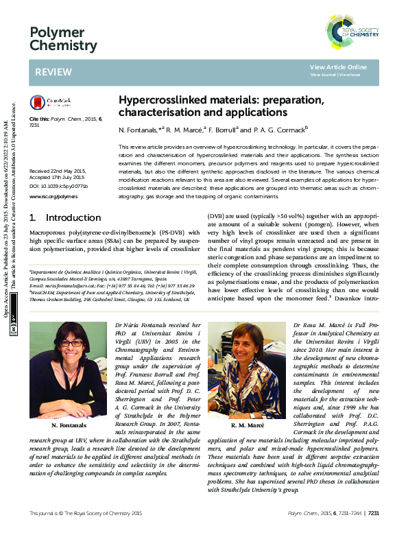 (PDF) Hypercrosslinked materials: preparation, characterisation and ...