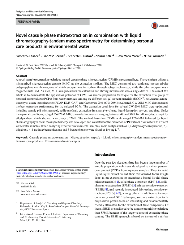 (PDF) Novel capsule phase microextraction in combination with liquid ...