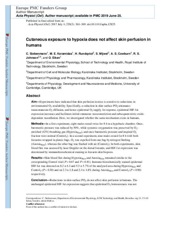 (PDF) Cutaneous exposure to hypoxia does not affect skin perfusion in ...