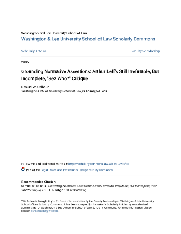 (PDF) Grounding Normative Assertions: Arthur Leff\u27s Still ...
