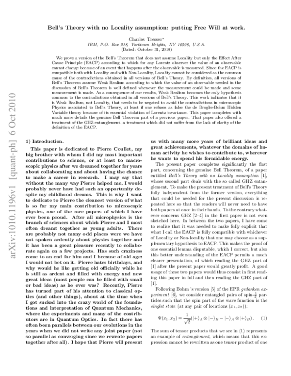 (PDF) Bell’s theorem with no locality assumption: putting free will at work
