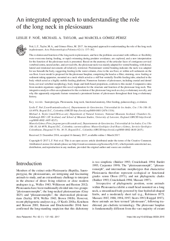 (PDF) An integrated approach to understanding the role of the long neck ...