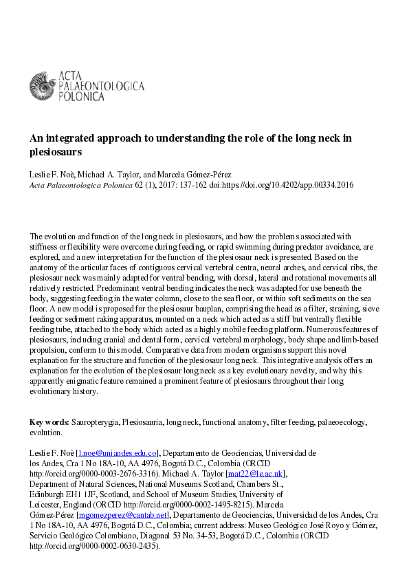 (PDF) An integrated approach to understanding the role of the long neck ...