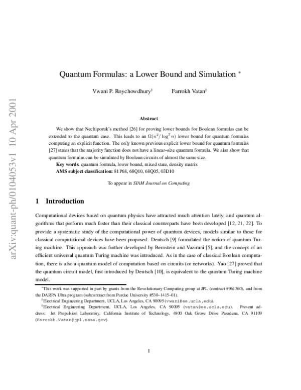 (PDF) Quantum Formulas: A Lower Bound and Simulation