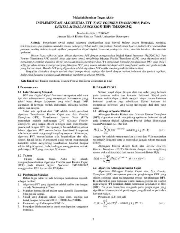 (PDF) Implementasi Algoritma FFT (Fast Fourier Transform) Pada Digital Signal Processor (DSP ...