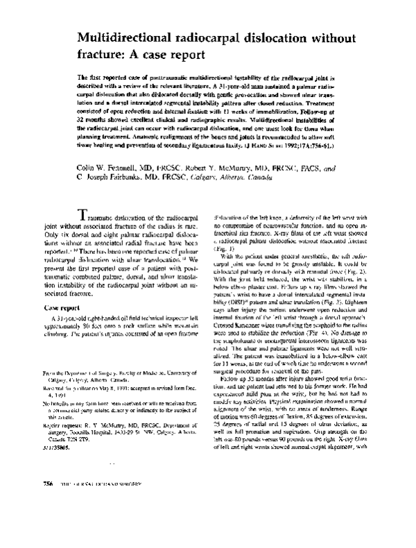 Pdf Multidirectional Radiocarpal Dislocation Without Fracture A Case Report