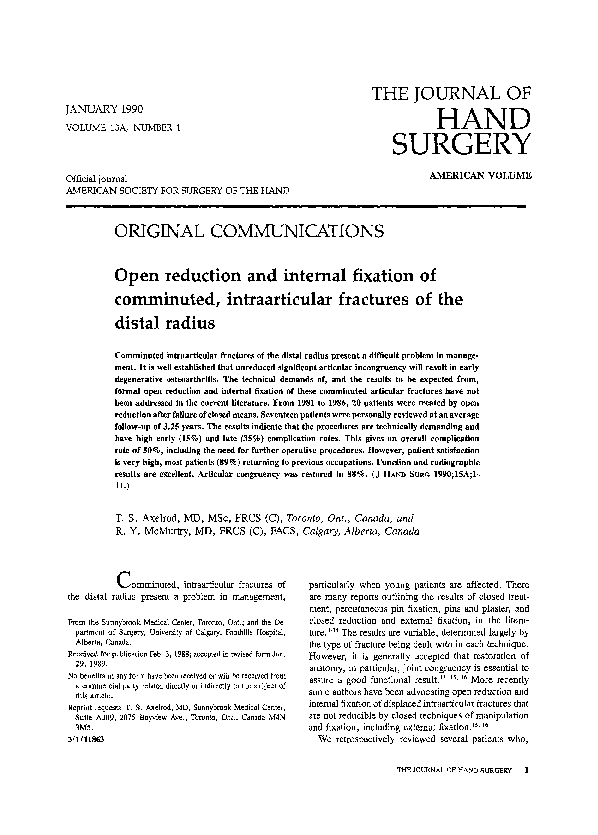 (PDF) Open reduction and internal fixation of comminuted ...
