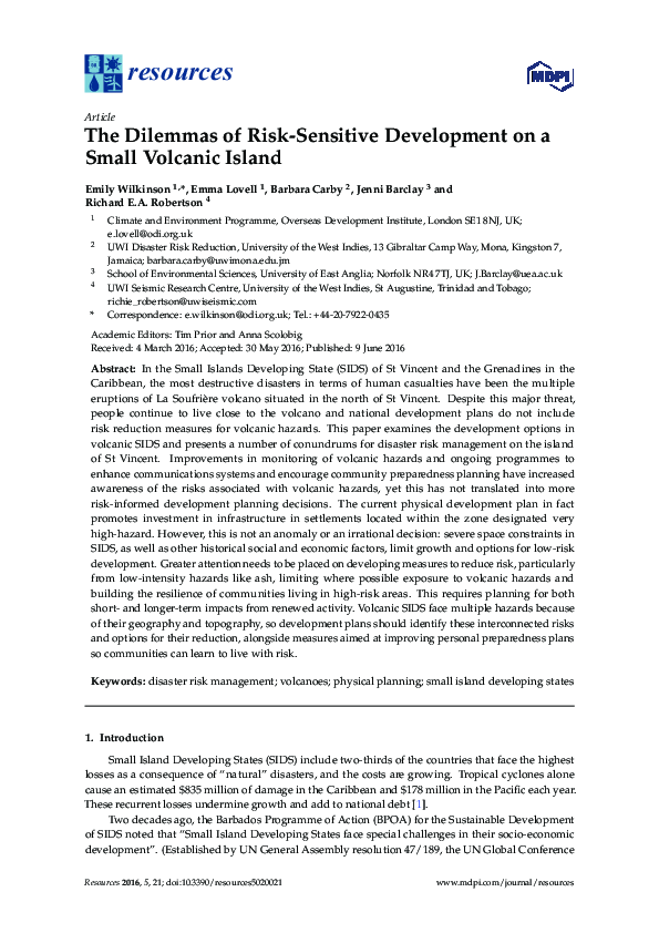(PDF) The Dilemmas of Risk-Sensitive Development on a Small Volcanic Island