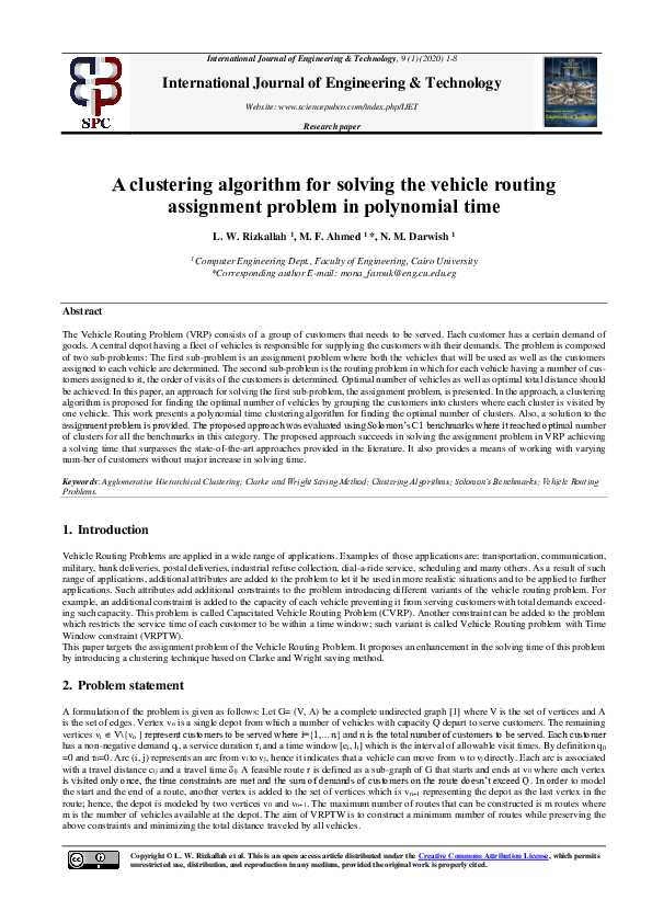 (PDF) A clustering algorithm for solving the vehicle routing assignment ...