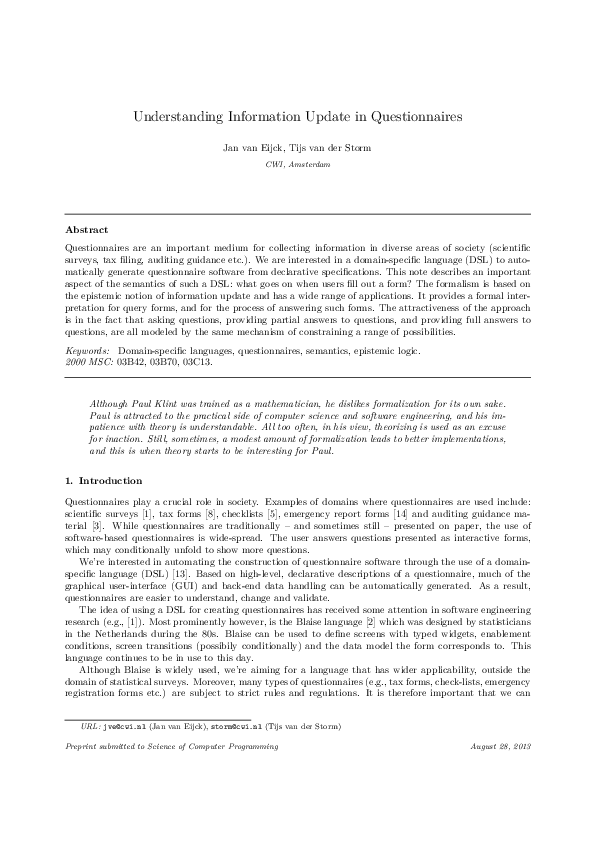 (PDF) Understanding information update in questionnaires | Jan van ...