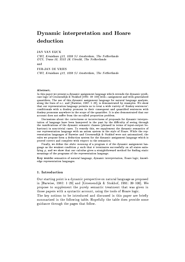 (PDF) Dynamic interpretation and hoare deduction | Jan van Eijck ...