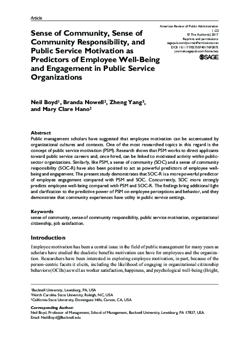 (PDF) Sense of Community, Sense of Community Responsibility, and Public ...