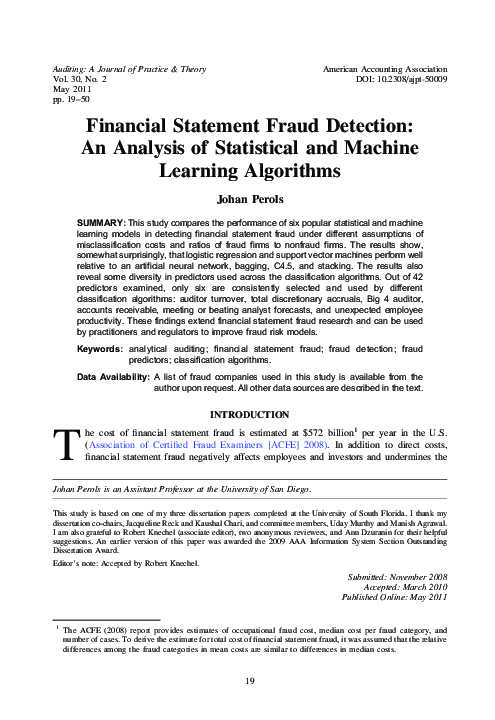 (PDF) Financial Statement Fraud Detection: An Analysis of Statistical and Machine Learning ...