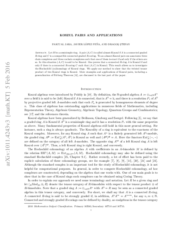 (PDF) Koszul pairs and applications