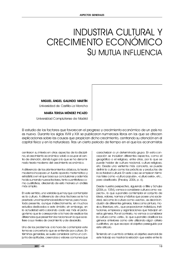 (PDF) Industria cultural y crecimiento económico: su mutua influencia