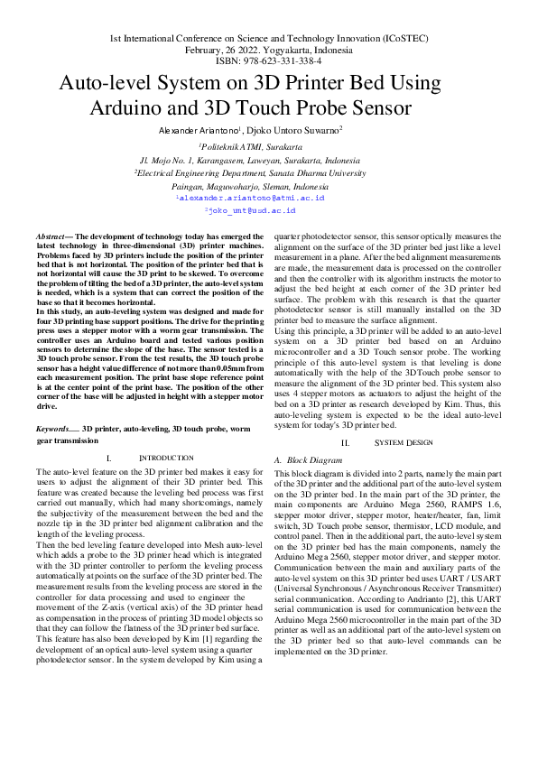 (PDF) Auto-level System on 3D Printer Bed Using Arduino and 3D Touch ...
