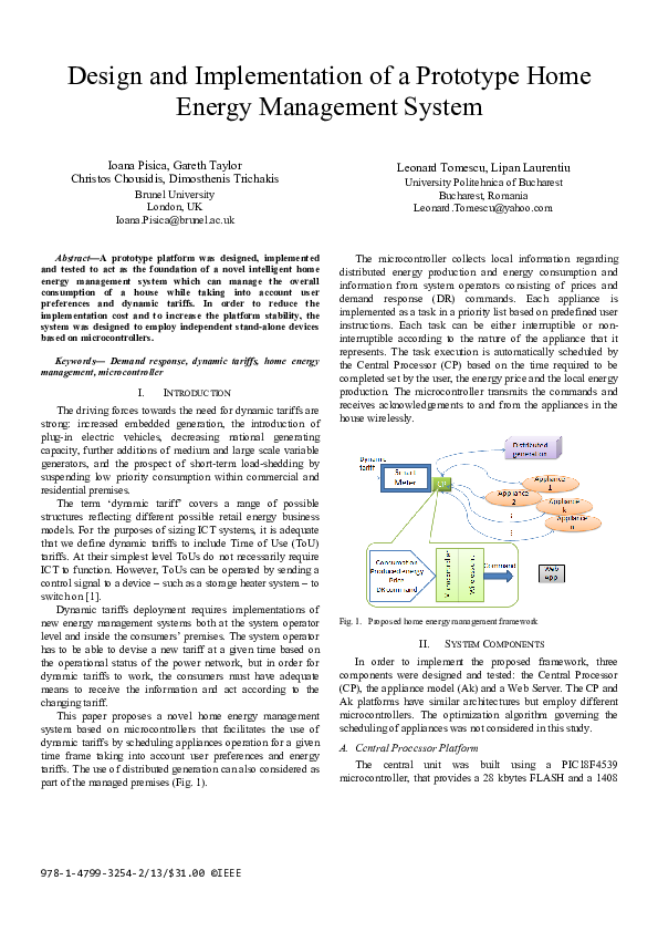 (PDF) Design and implementation of a prototype home energy management system