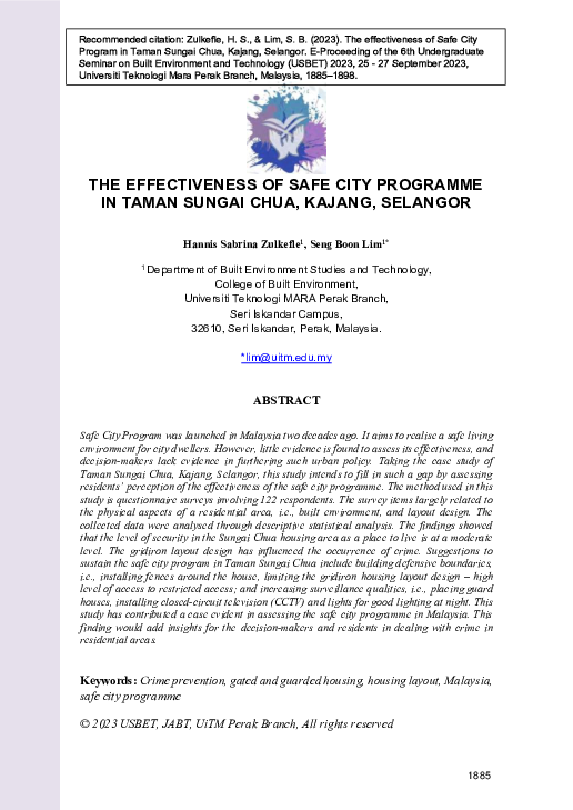 (PDF) The effectiveness of Safe City Program in Taman Sungai Chua ...