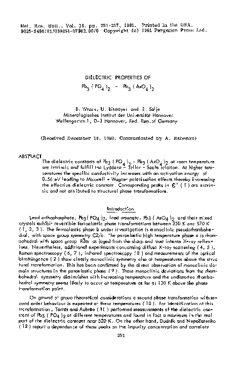 (PDF) Dielectric properties of Pb3 (PO4)2 | Pb3 (AsO4)2