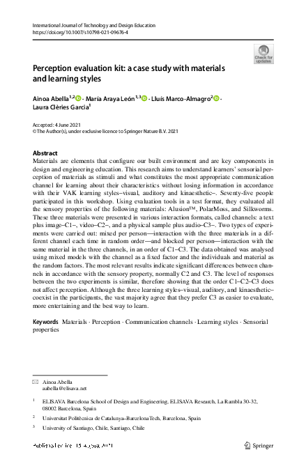 (PDF) Perception evaluation kit: a case study with materials and learning styles